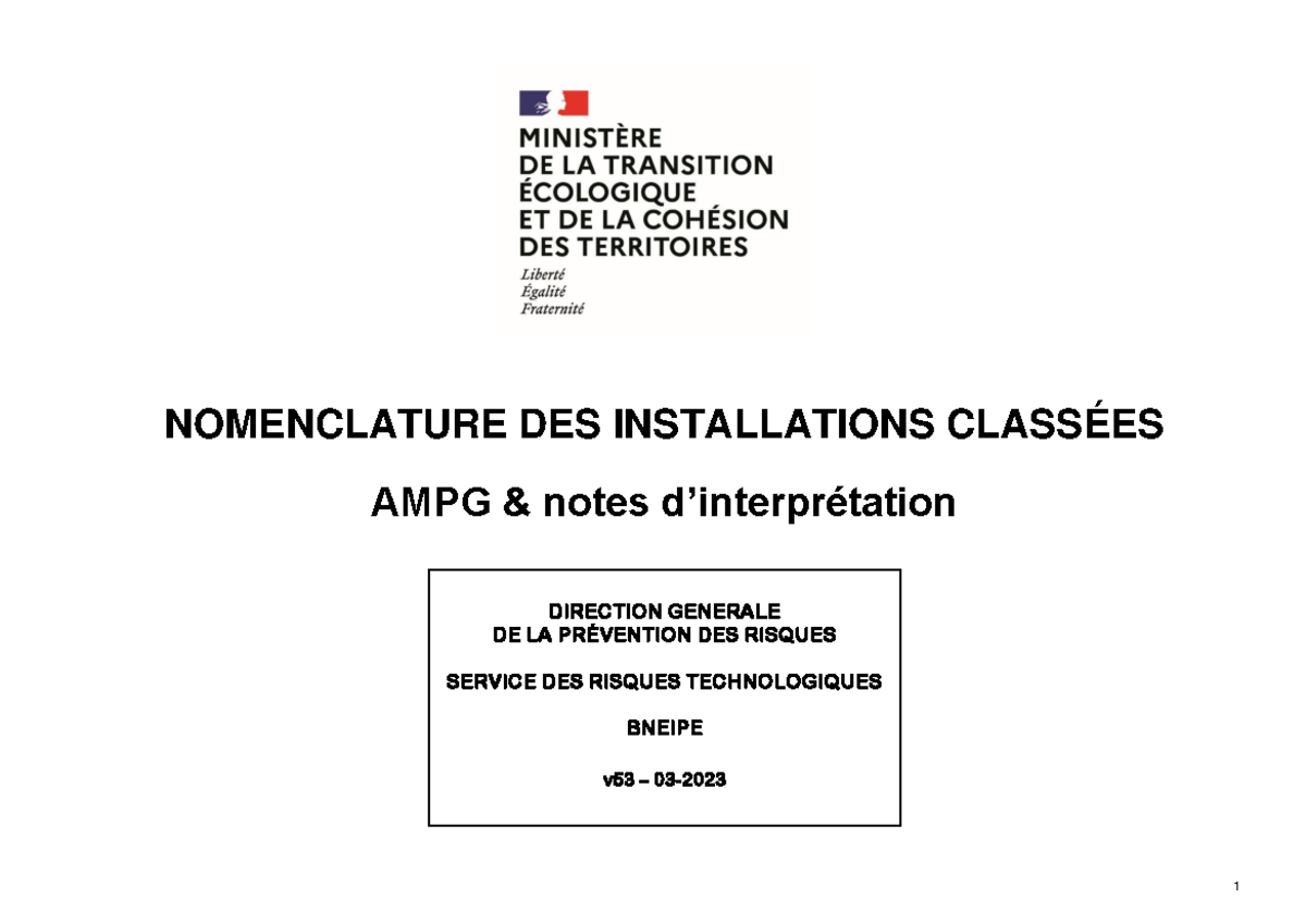 Brochure icpe - NOMENCLATURE DES INSTALLATIONS CLASSÉES AMPG & notes d ...