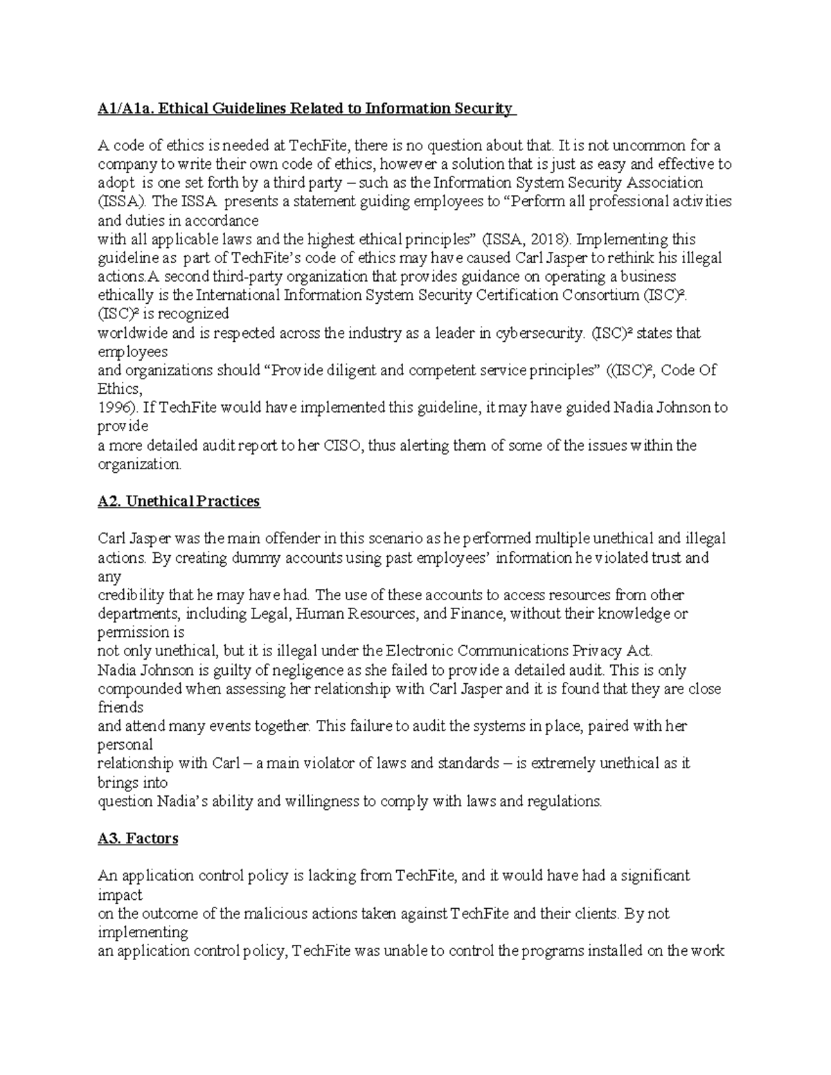 C841 Task 2 - Received full marks - A1/A1a. Ethical Guidelines Related ...