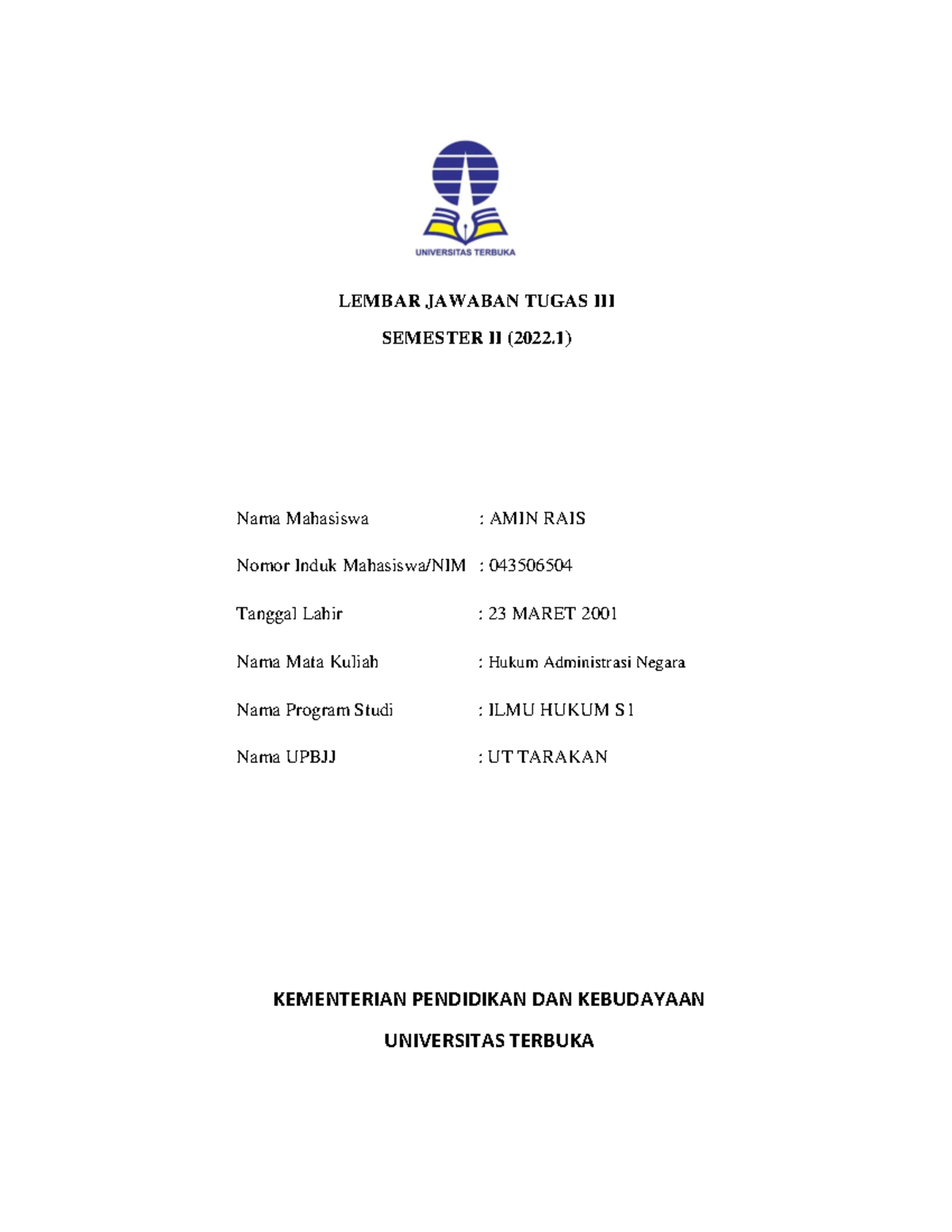 AMIN RAIS Tugas 3 HAN - pakai saja - LEMBAR JAWABAN TUGAS III SEMESTER ...