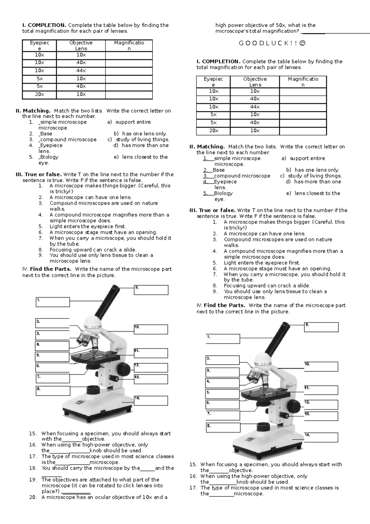 Q2 QUIZ 1 Micro - quiz - I. COMPLETION. Complete the table below by ...