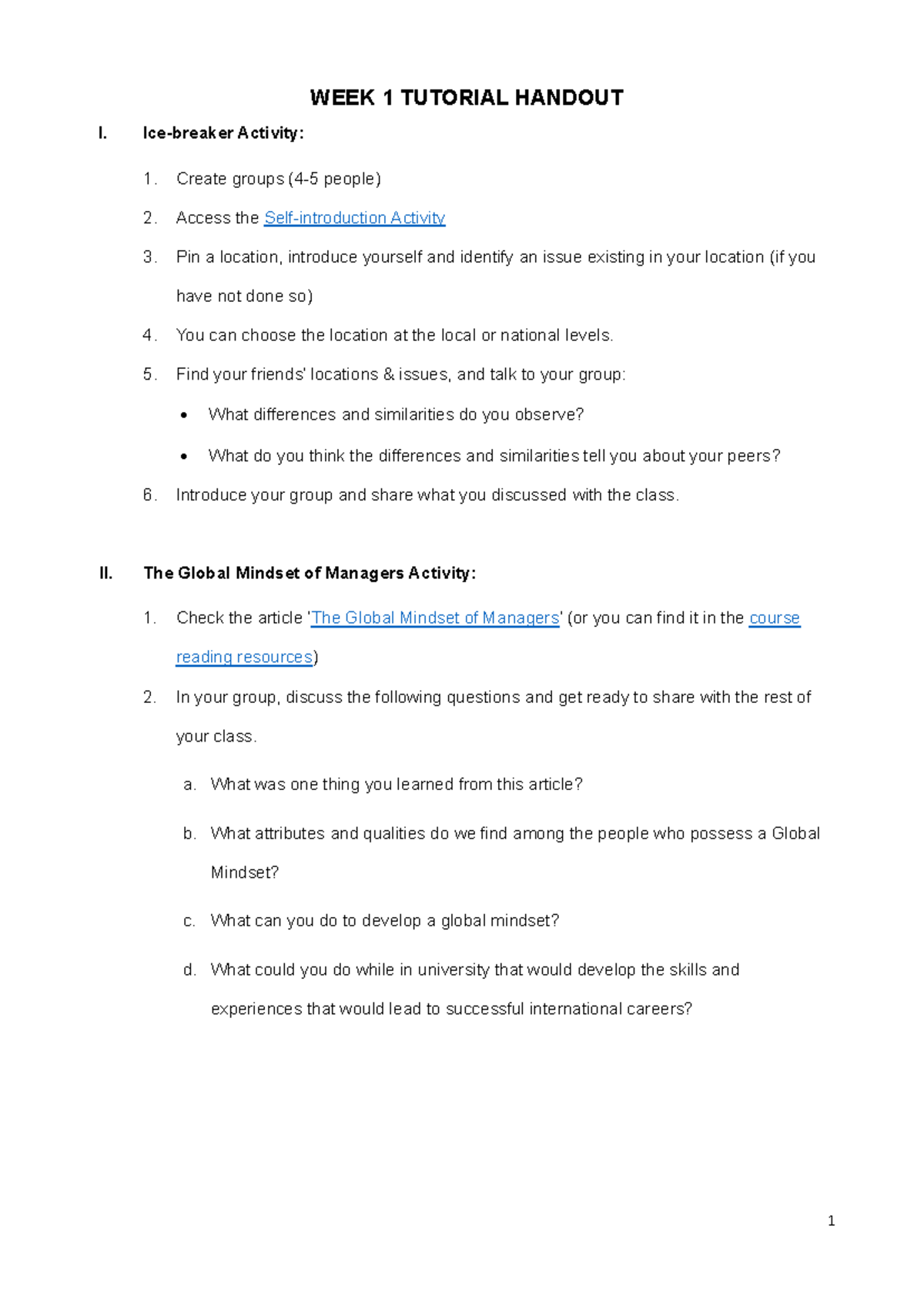 COMM1150 - Week 1 Tutorial Handout - 1 WEEK 1 TUTORIAL HANDOUT I. Ice ...