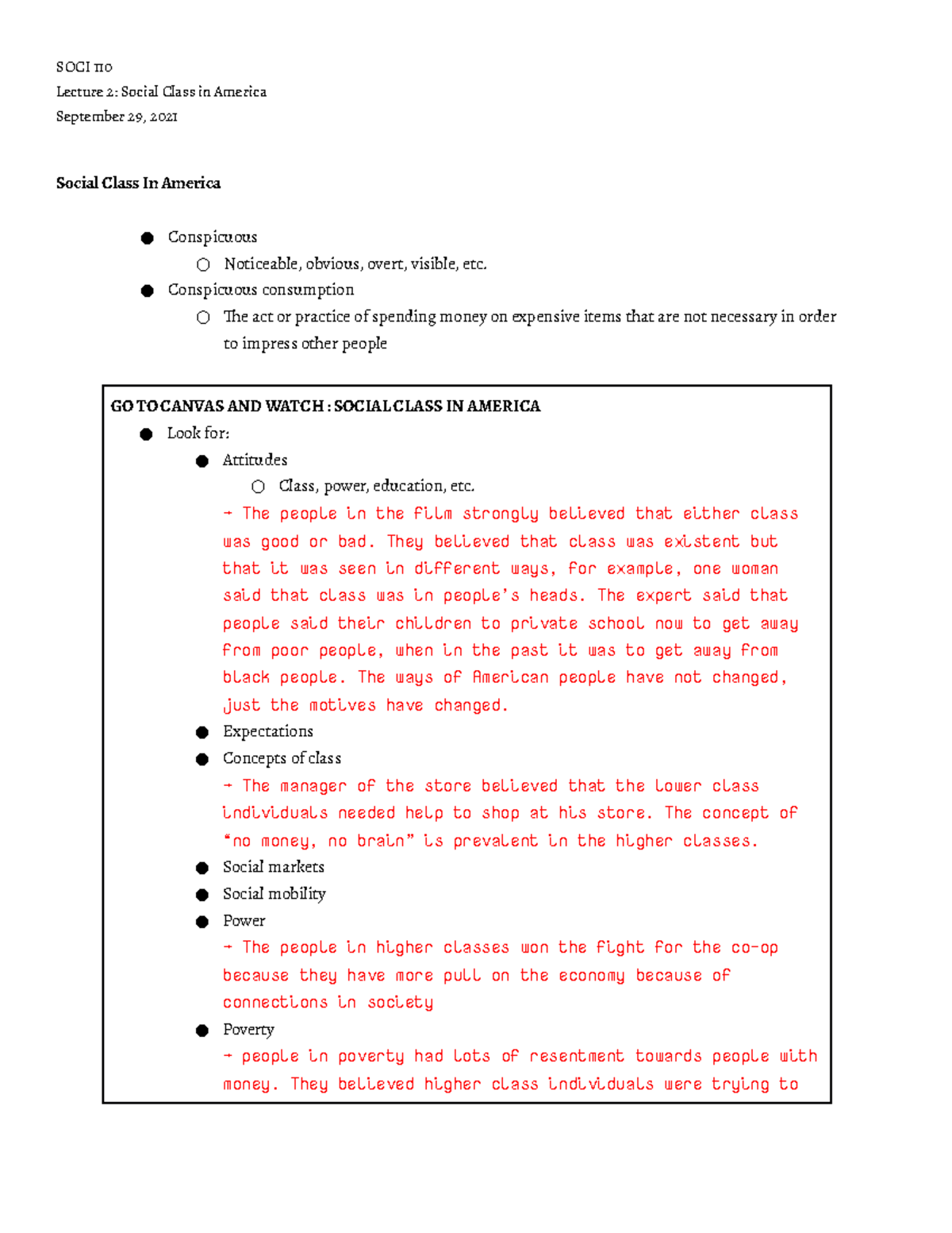 9 29 Lecture 2 Social Class in America - SOCI 110 Lecture 2: Social ...