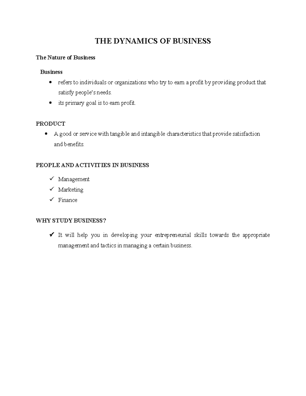 Dynamics of Business - THE DYNAMICS OF BUSINESS The Nature of Business ...