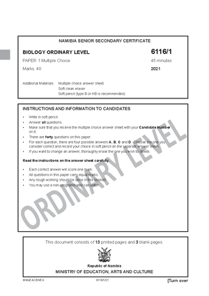 biology grade 10 past papers - NAMIBIA SENIOR SECONDARY CERTIFICATE ...