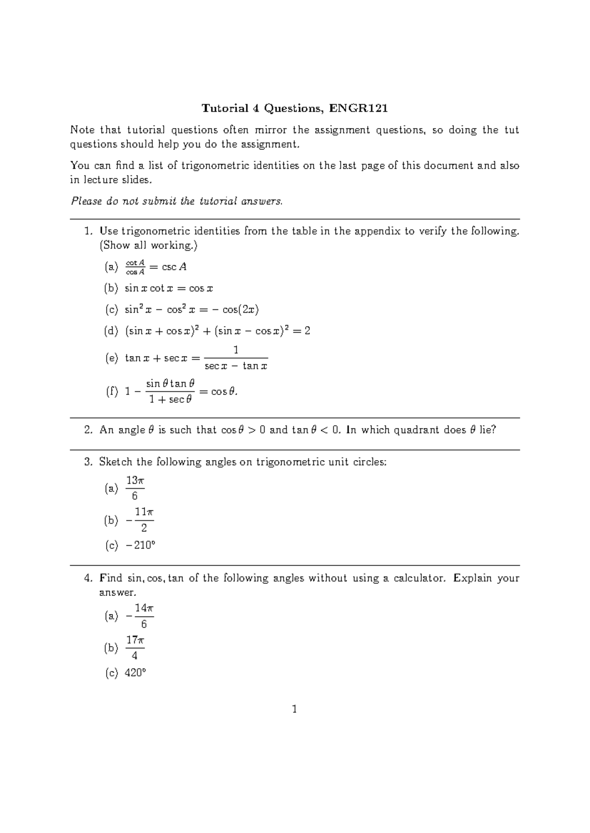 Tut4-questions-1 - Tut4-questions-1 - Tutorial 4 Questions, ENGR Note that tutorial questions ...