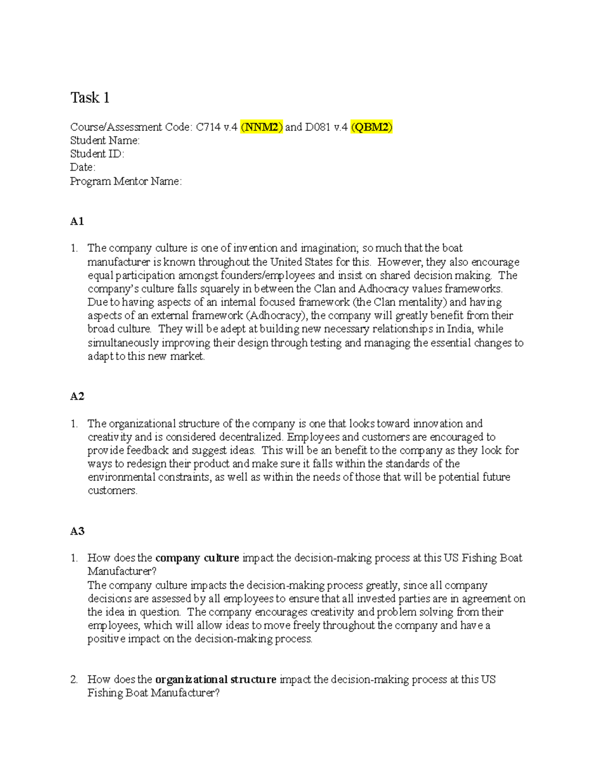 Task 1- innovative and strategic thinking 1 - Task 1 Course/Assessment ...