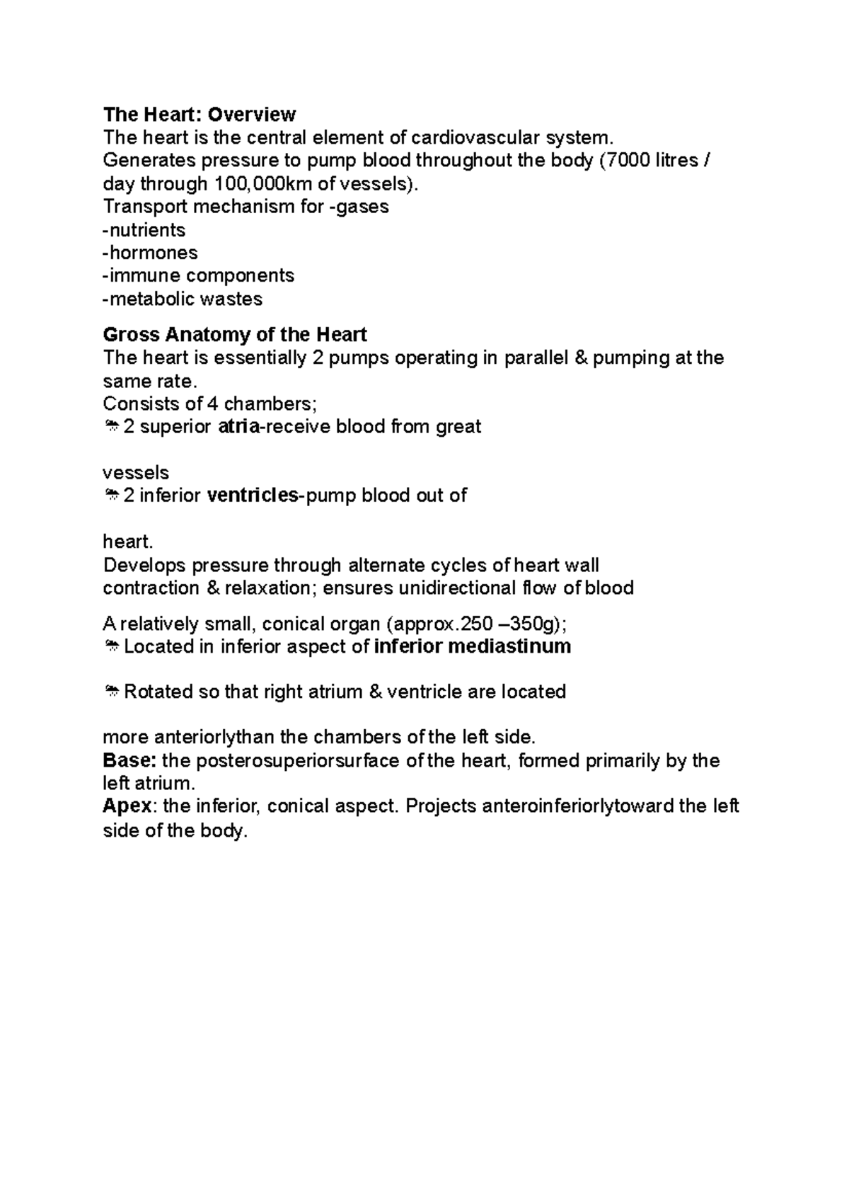 The Heart - Lecture notes 2 - The Heart: Overview The heart is the ...