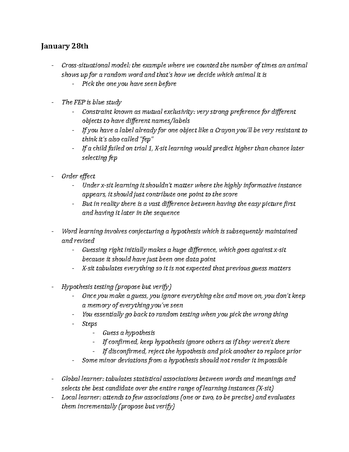 Class 3 Notes - Order effect in word learning. Dr. Yang - January 28th ...