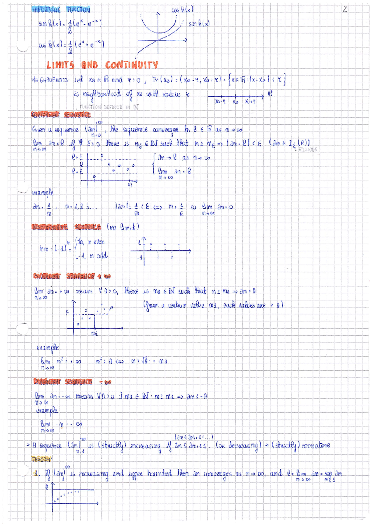 hyperbolic functions. limits and continuity - Mathematical analysis I ...