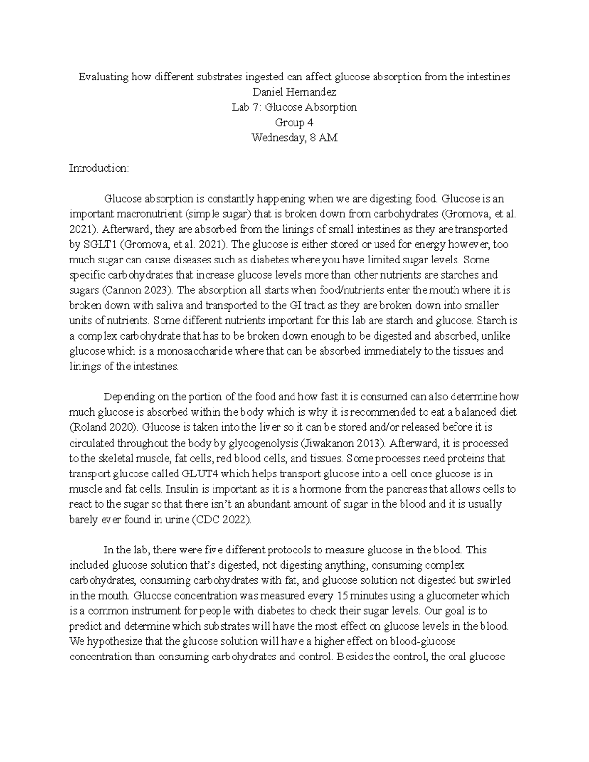 Lab 1 report - Evaluating how different substrates ingested can affect ...