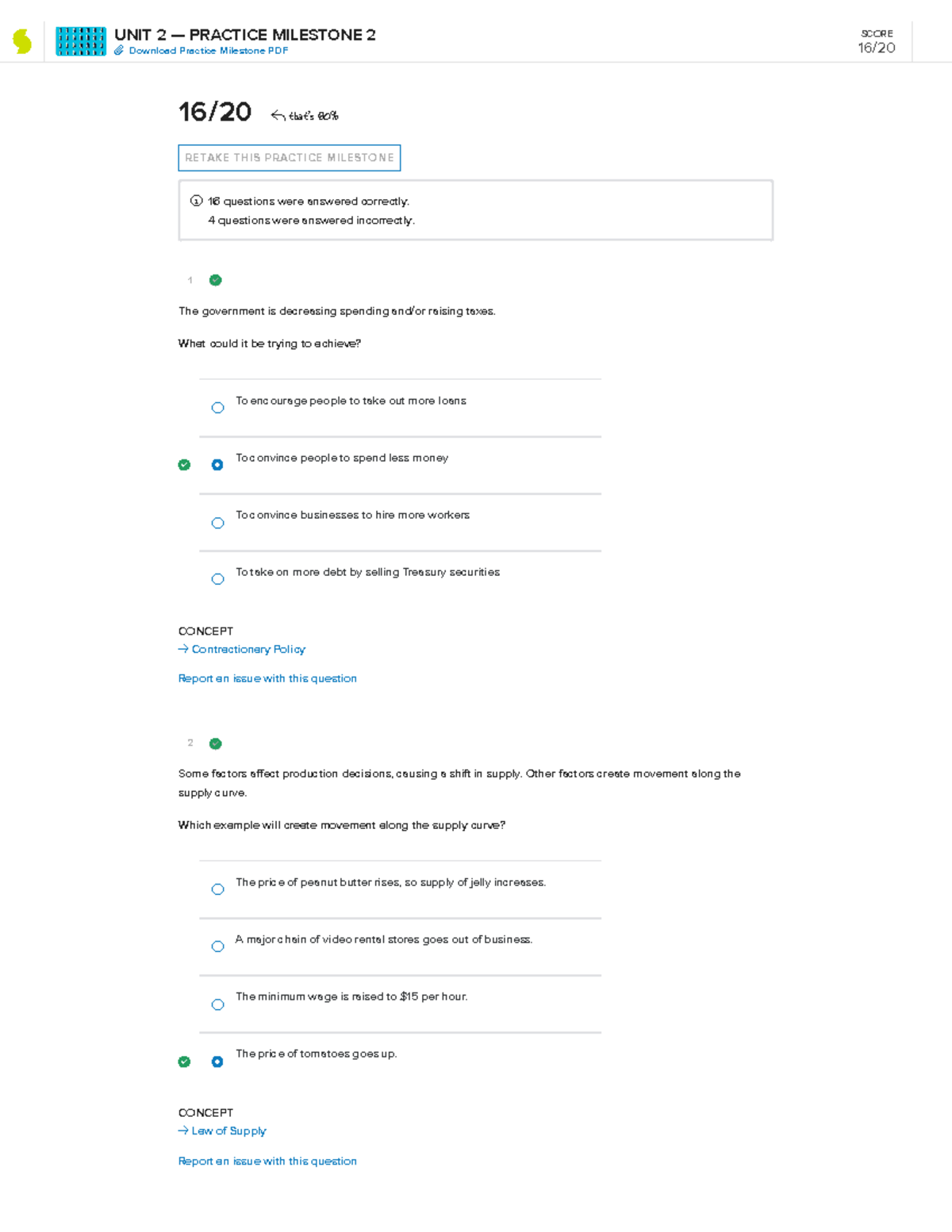 Macroeconomics Unit 2 Milestone 2 Practice - 1 CONCEPT → Contractionary ...