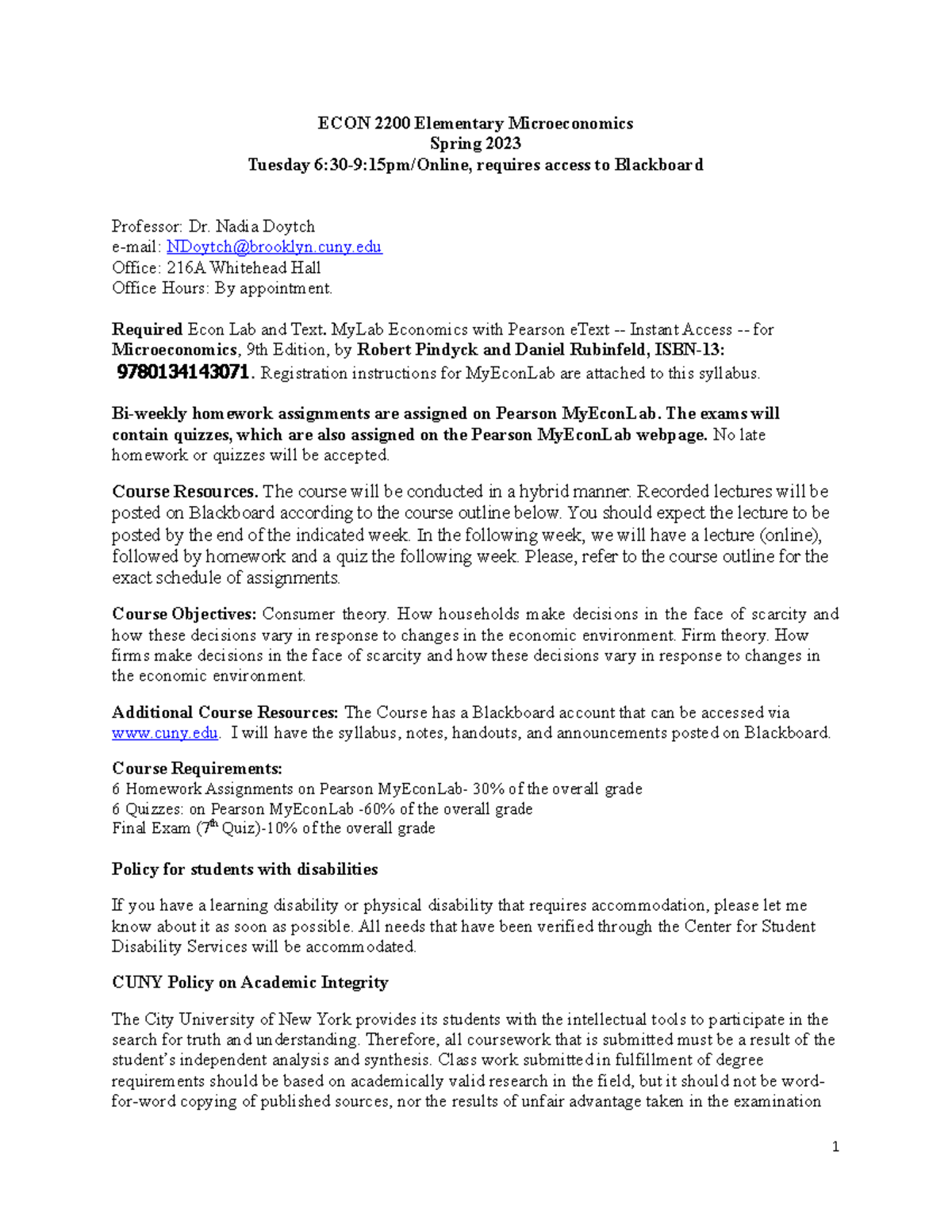 Elementary Micro Spring 2023 ECON 2200 - ECON 2200 Elementary ...