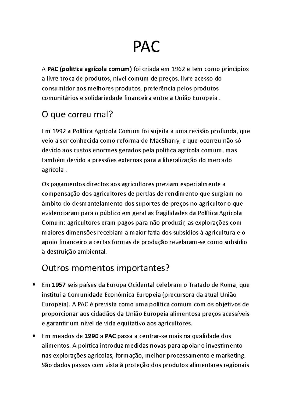 PAC - Pac-Política Agrícola Comum da União Europeia - PAC A PAC ...