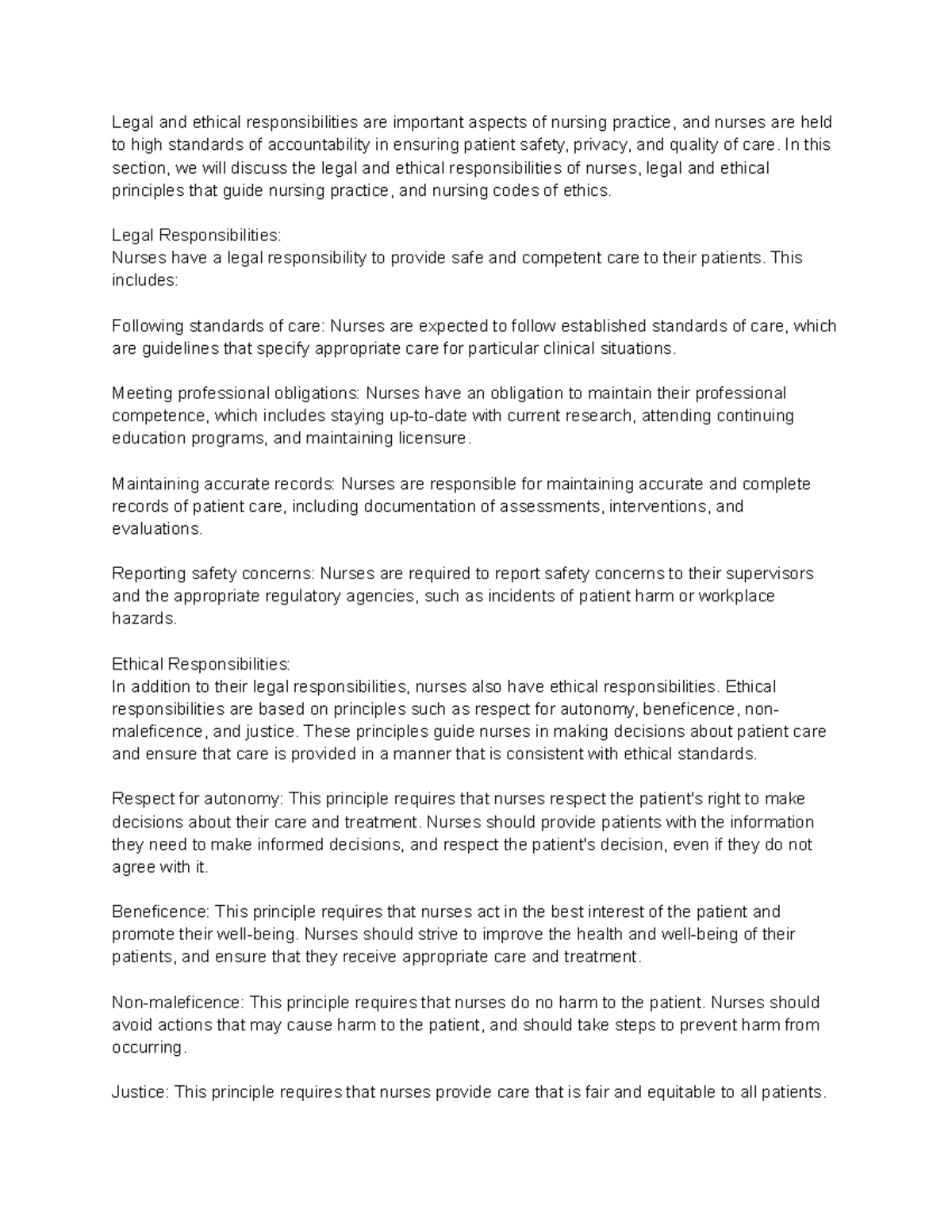 Legal and Ethical Responsibilities in Nursing Practice - Legal and ...