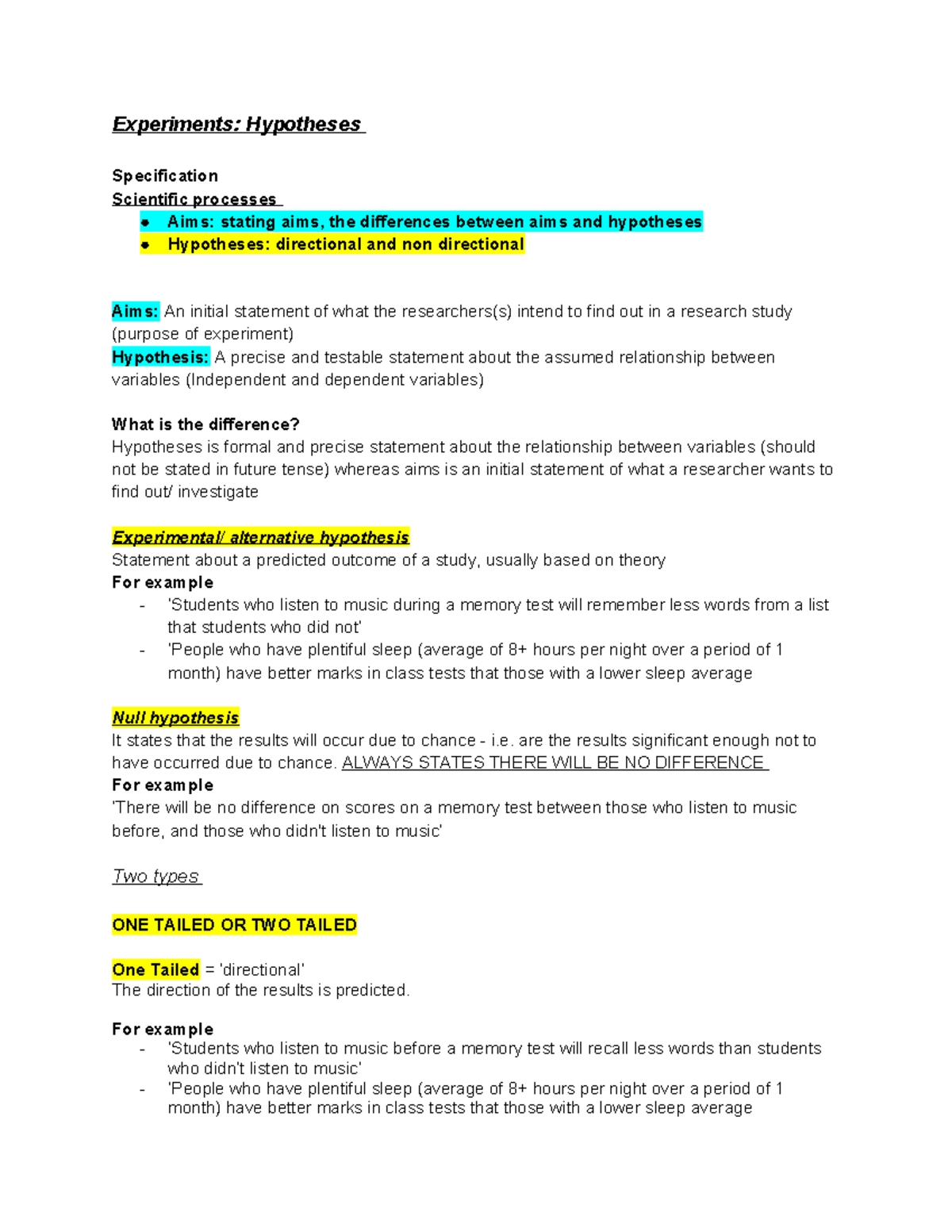 Research methods - Experiments: Hypotheses Specification Scientific ...