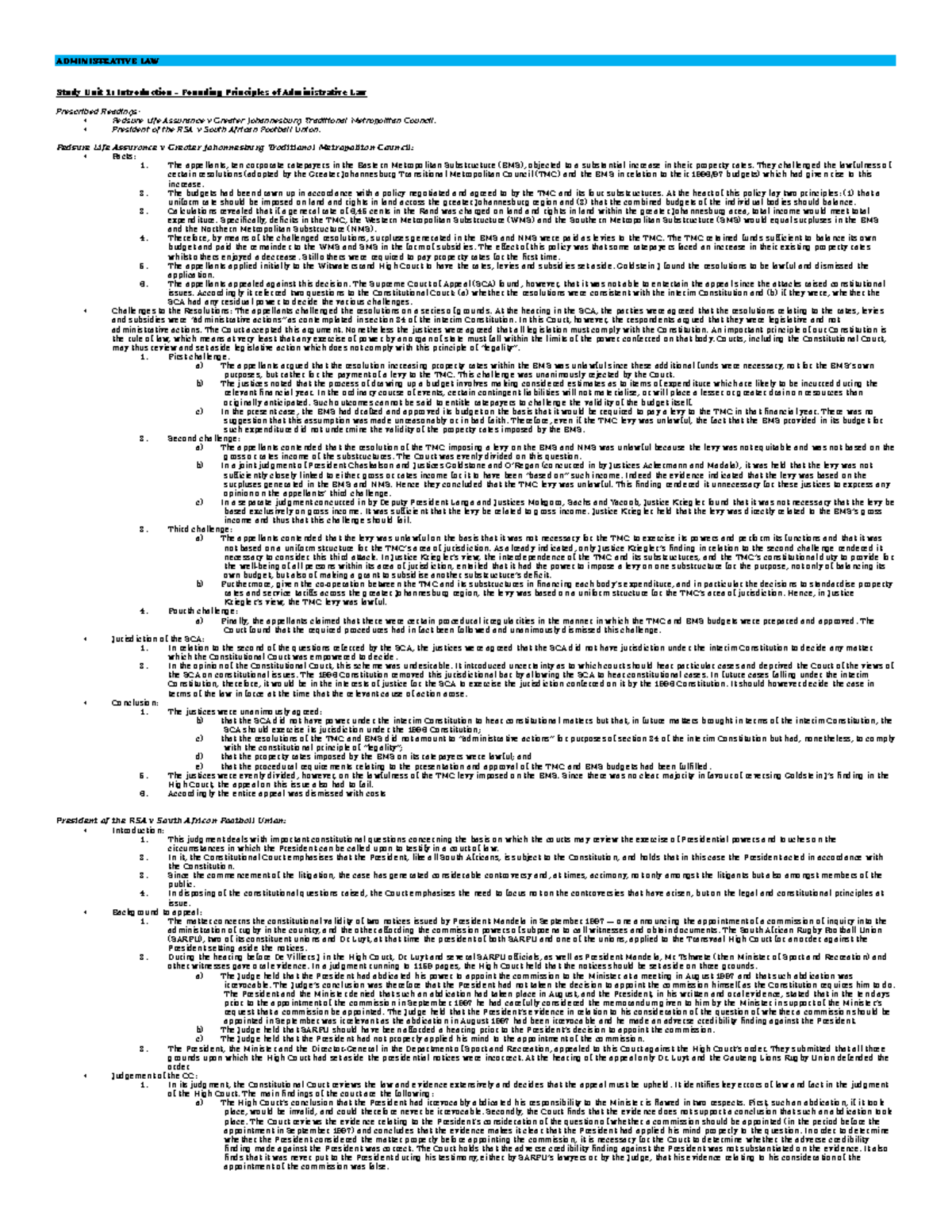 ADL Notes-2 - Administration law notes - ADMINISTRATIVE LAW Study Unit ...