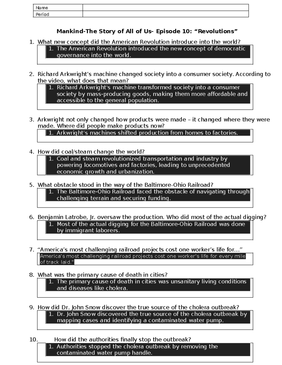 Episode 10 Revolutions - Name Period Mankind-The Story of All of Us ...