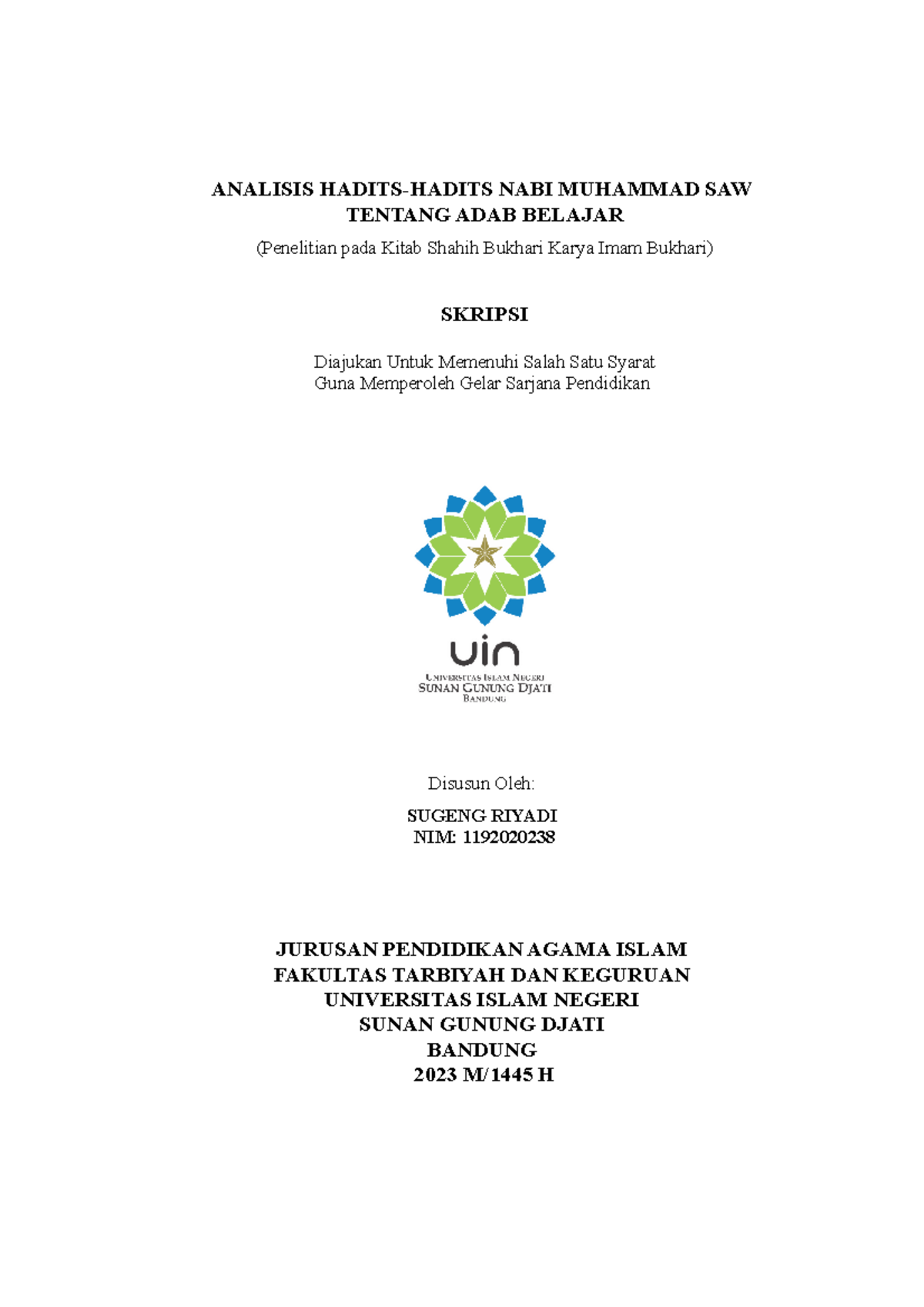 Skripsi Sugeng Riyadi 119202038 - ANALISIS HADITS-HADITS NABI MUHAMMAD ...