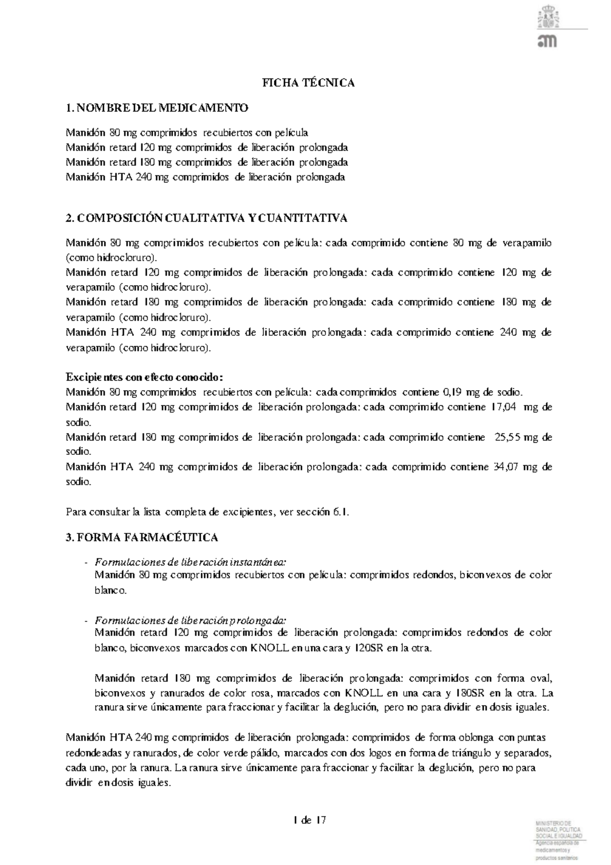 Verapamilo - medicamento - FICHA TÉCNICA 1. NOMBRE DEL MEDICAMENTO ...