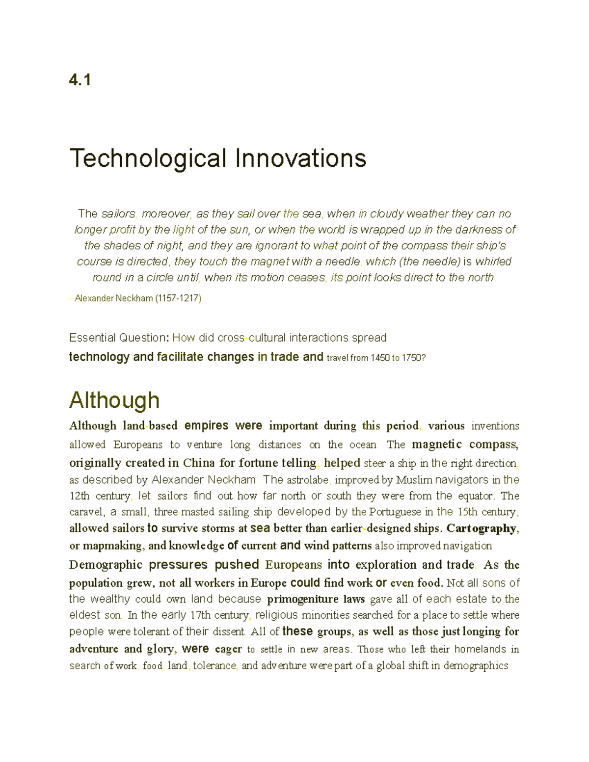 Technological Innovations in Trade and Travel from 1450 to 1750 - Studocu