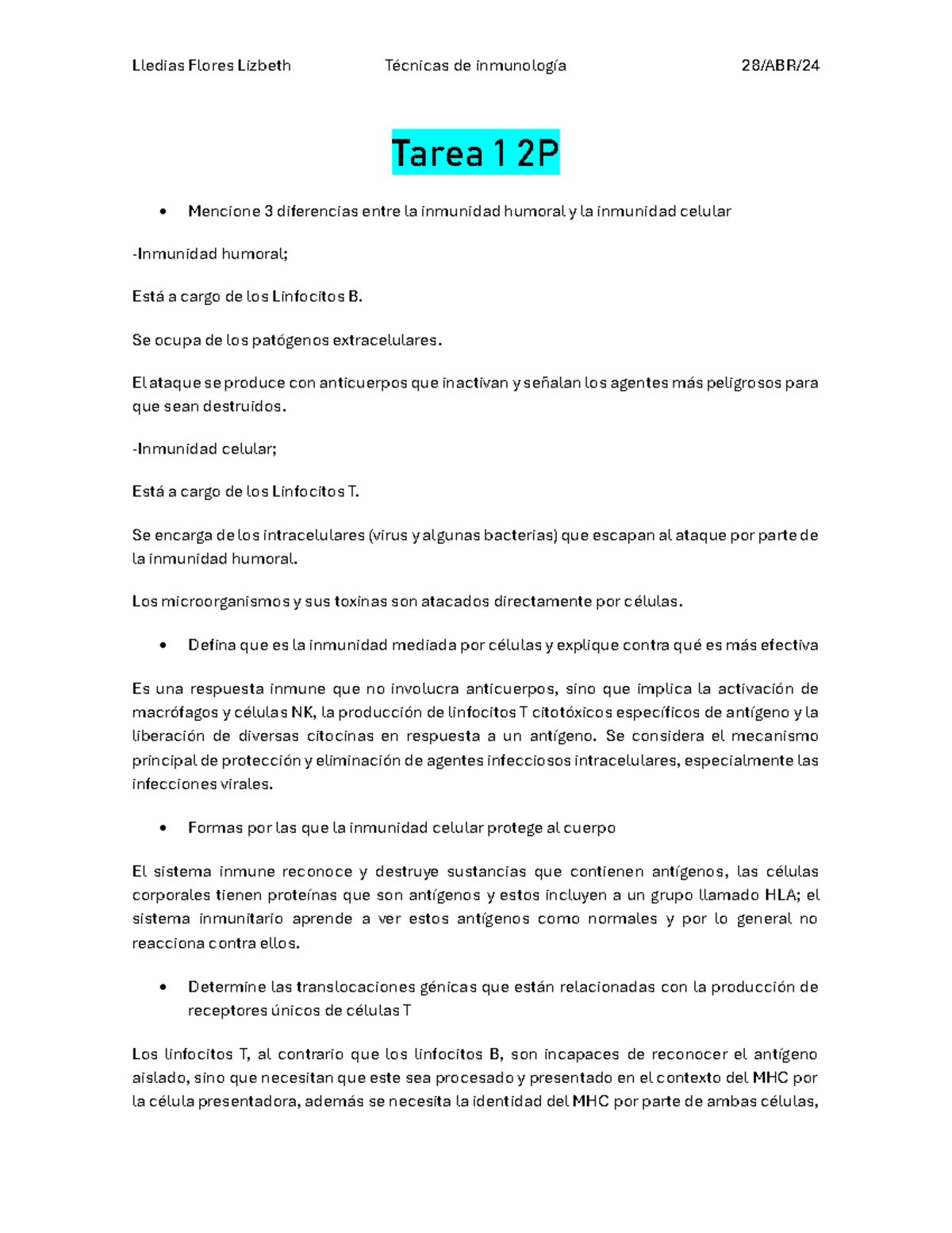 Tarea 1 2P Lledias Lizbeth - Lledias Flores Lizbeth Técnicas de inmunología 28/ABR/ Tarea 1 2P ...