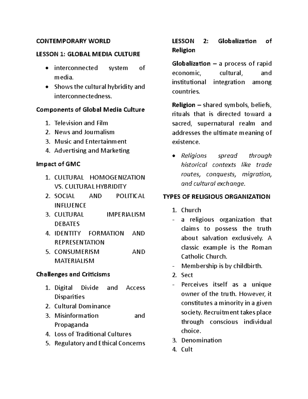 Contemporary World Reviewer for Finals - CONTEMPORARY WORLD LESSON 1 ...