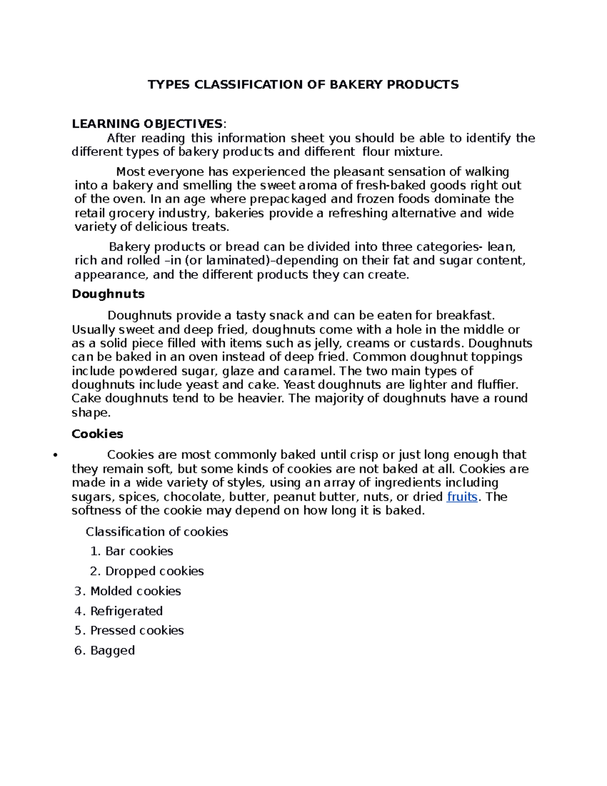 Lesson - Printed - TYPES CLASSIFICATION OF BAKERY PRODUCTS LEARNING ...