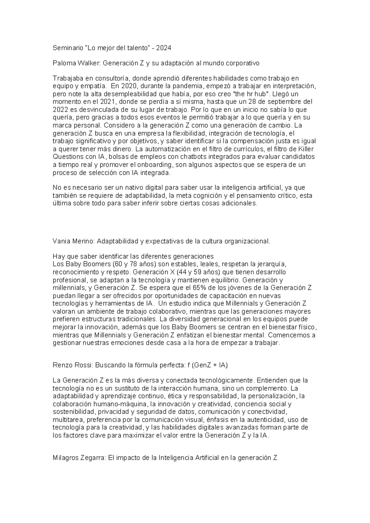 Seminario - Lo mejor del talento - Seminario “Lo mejor del talento ...
