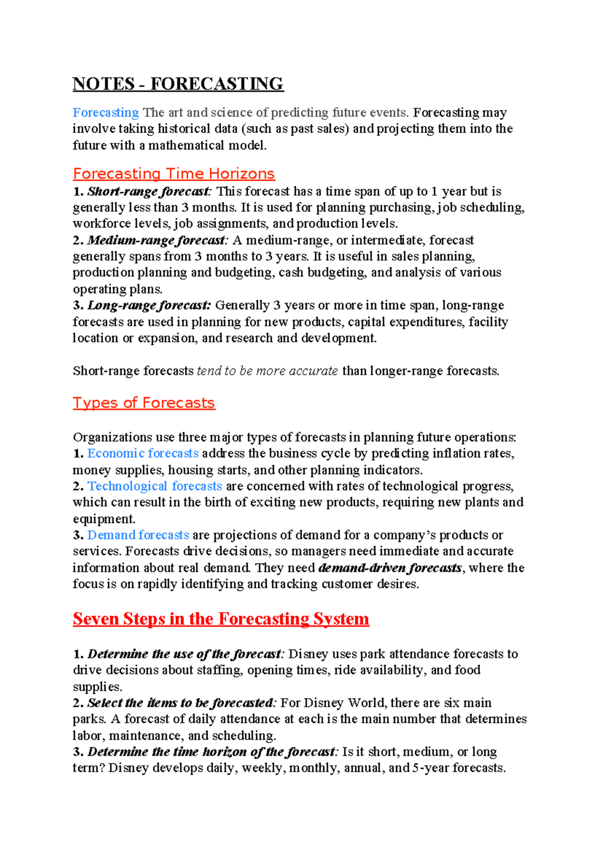 Forecasting Notes - NOTES - FORECASTING Forecasting The art and science ...