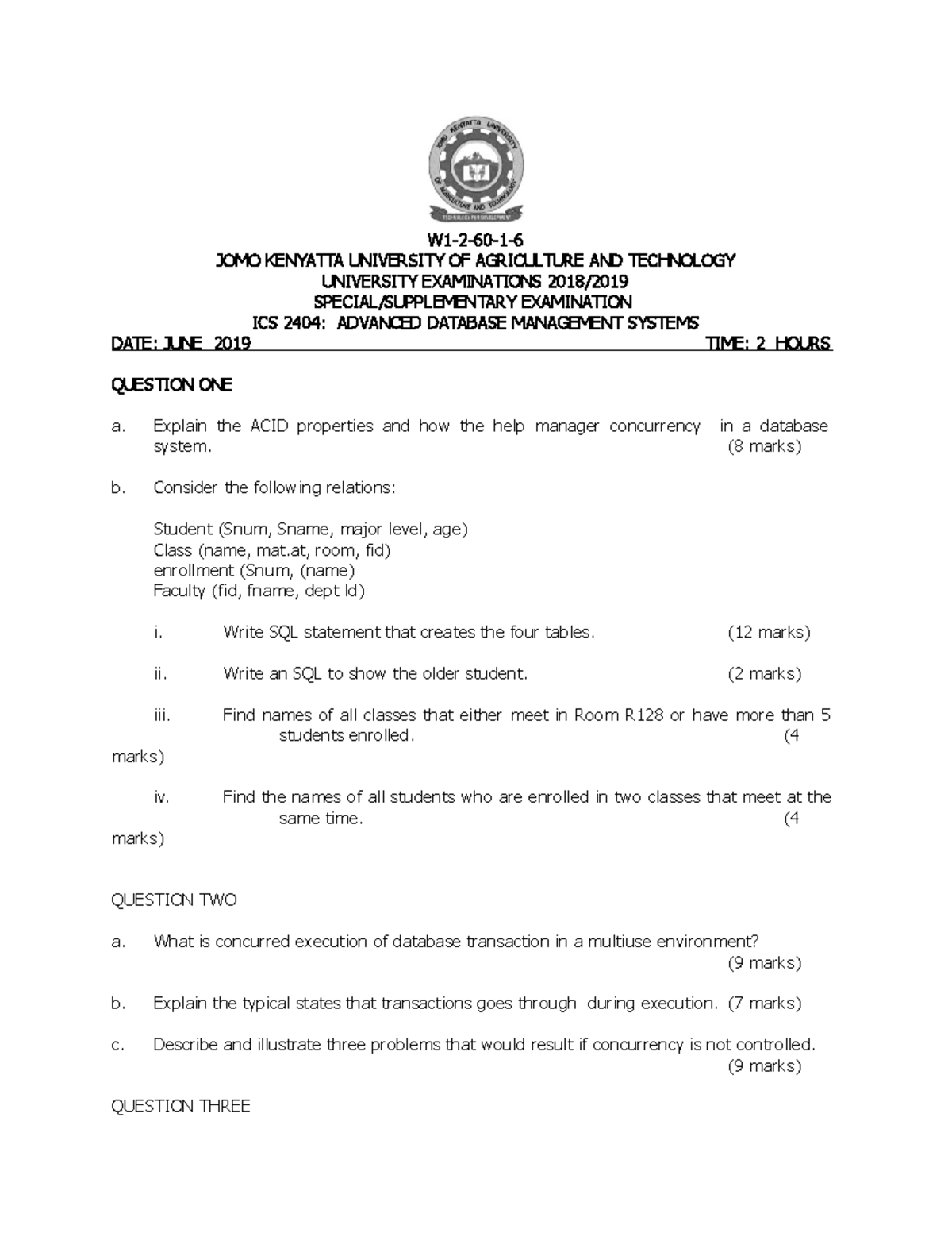 ICS 2404 Advanced Database Management Systems - JOMO KENYATTA ...