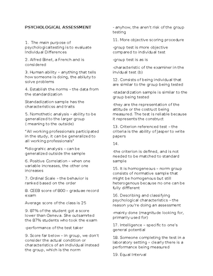 Psych Assessment - CHAPTER 1: PSYCHOLOGICAL TESTING AND ASSESSMENT ...