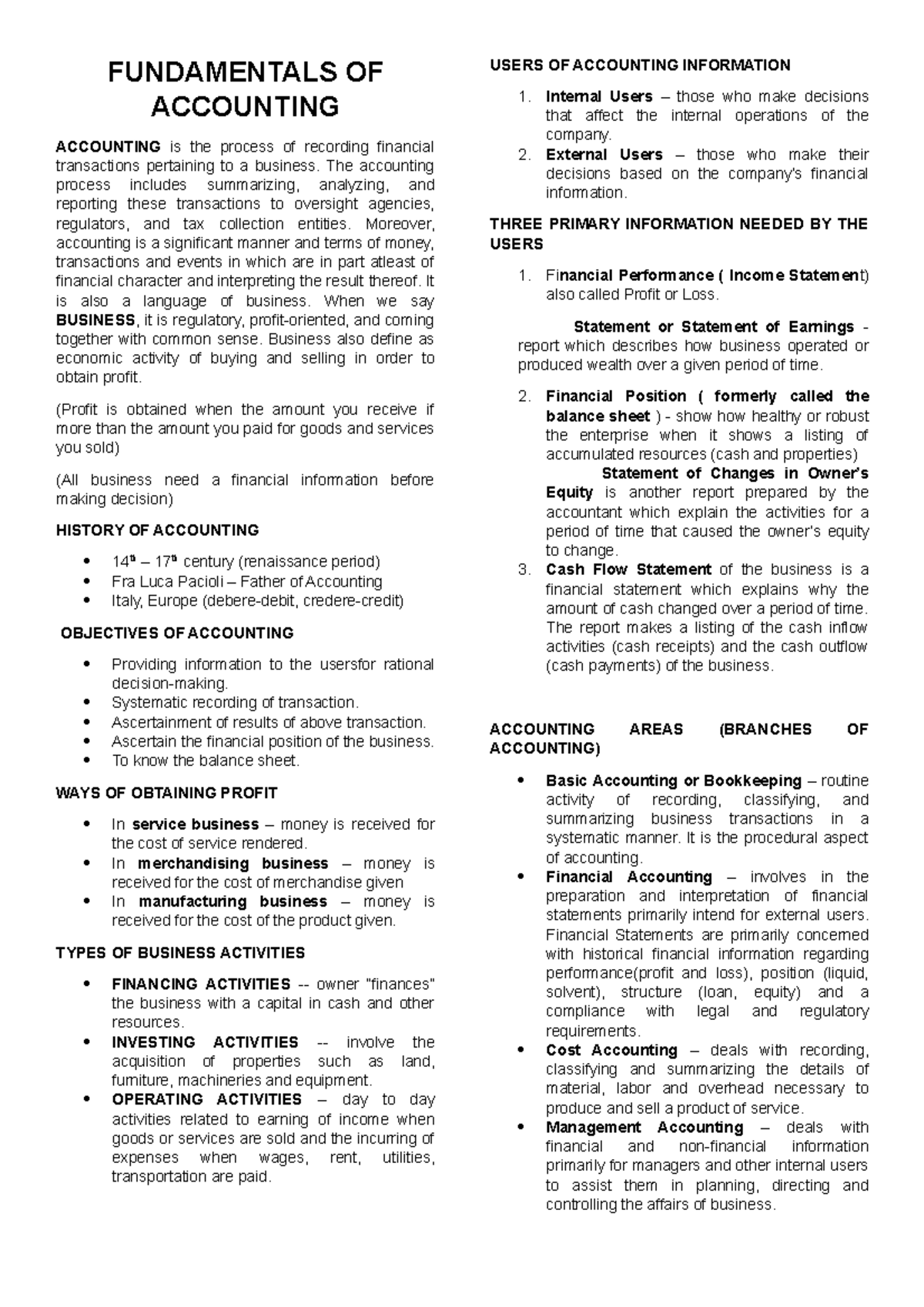 Fundamentals OF Accounting - FUNDAMENTALS OF ACCOUNTING ACCOUNTING is ...