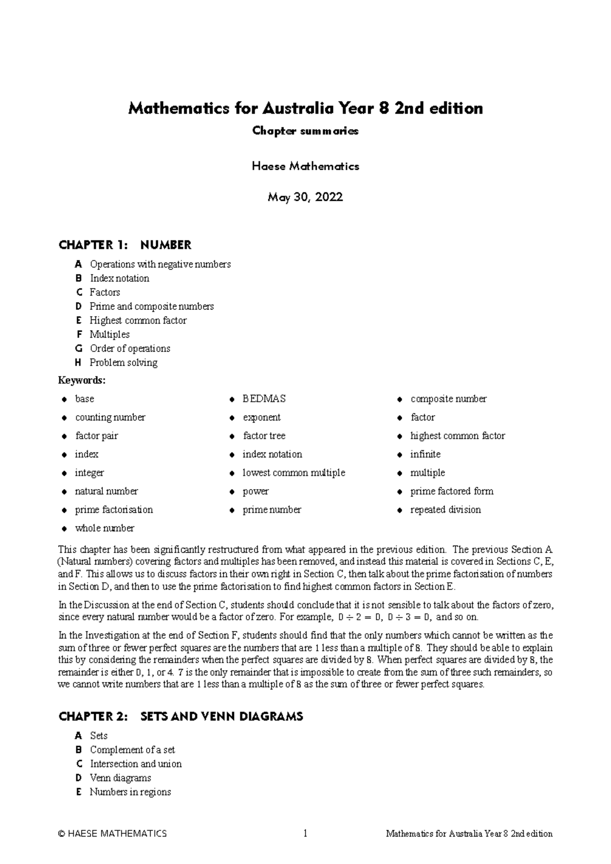 Aus 08 2ed chapter summaries - Mathematics for Australia Year 8 2nd ...