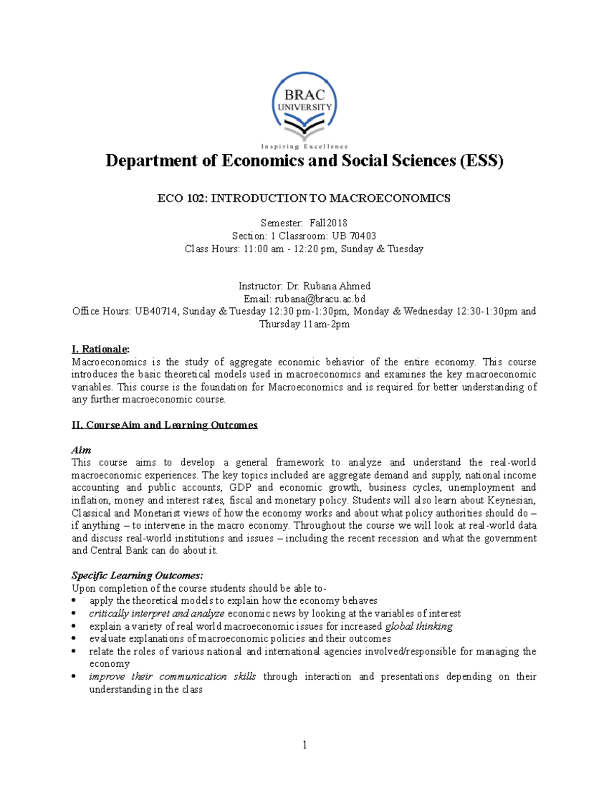 ECO 102 Course outline Sec 1 Fall 2018 - Department of Economics and ...
