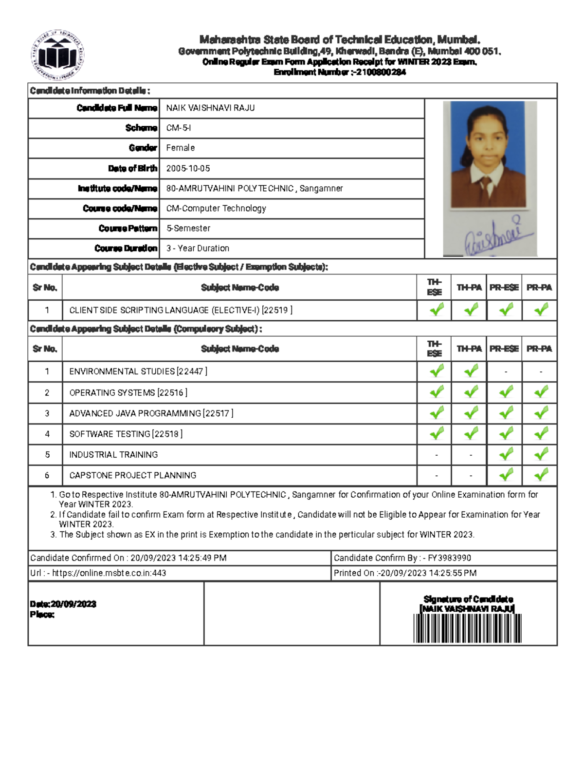 Exam form for polytechnic exam - Maharashtra State Board of Technical ...