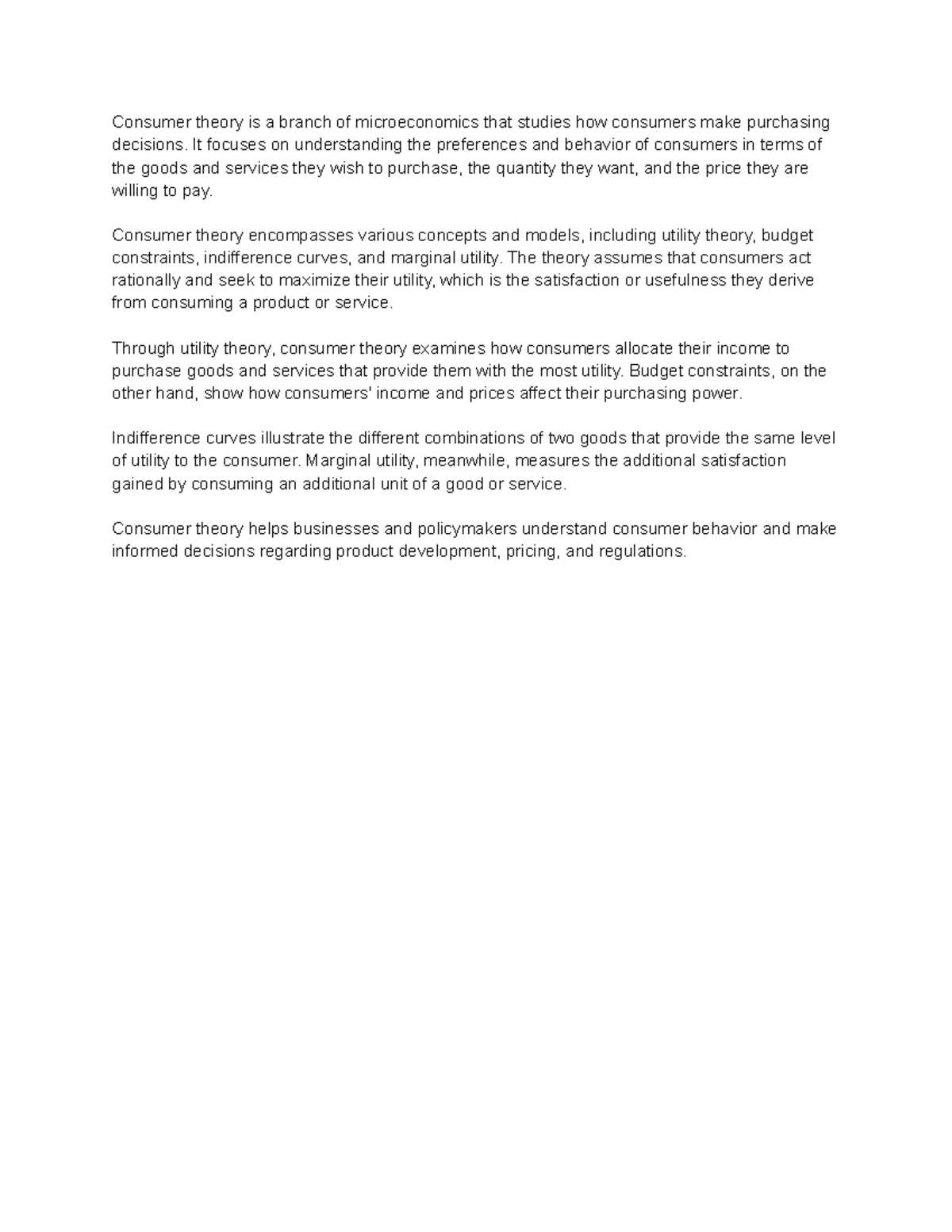 Ch 5 Consumer theory - Consumer theory is a branch of microeconomics ...