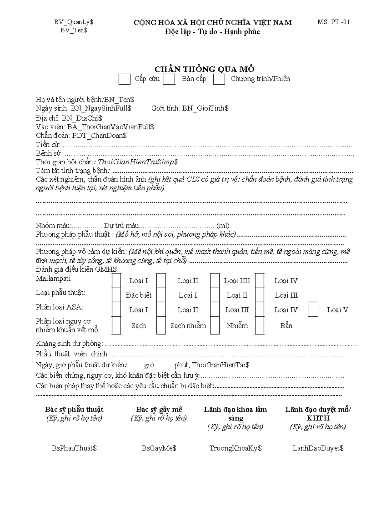 PT-01. Bien ban hoi chan thong qua phau thuat - BV_QuanLy$ BV_Ten$ CỘNG ...