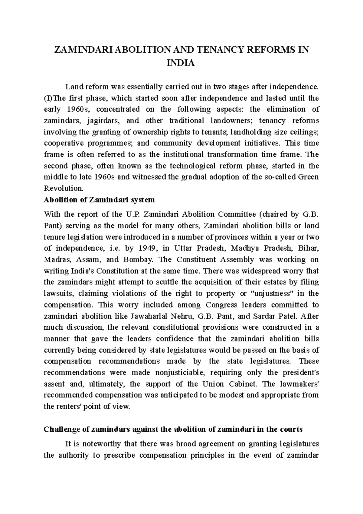 Zamindari Abolition AND Tenancy Reforms IN India - ZAMINDARI ABOLITION ...