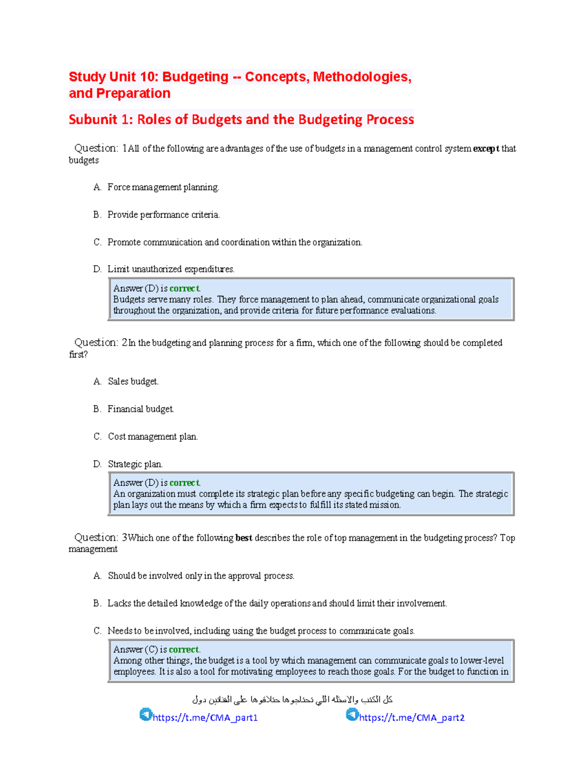 5 test Cma part 1 IMA GLEIM BOOK 2020 question - Specialized Accounting ...