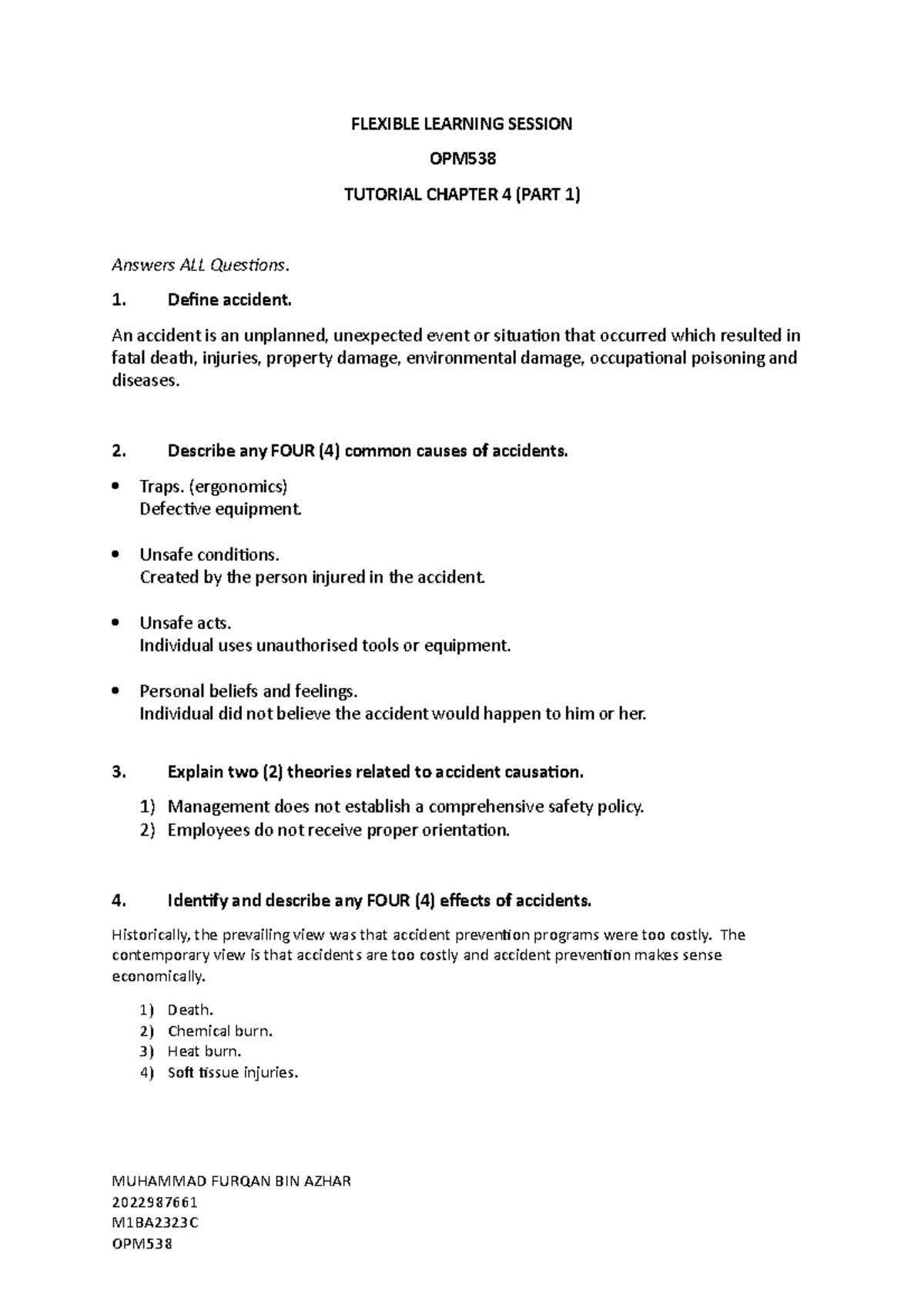 OPM538 ( Tutorial ON Topic 4) - FLEXIBLE LEARNING SESSION OPM TUTORIAL CHAPTER 4 (PART 1 ...