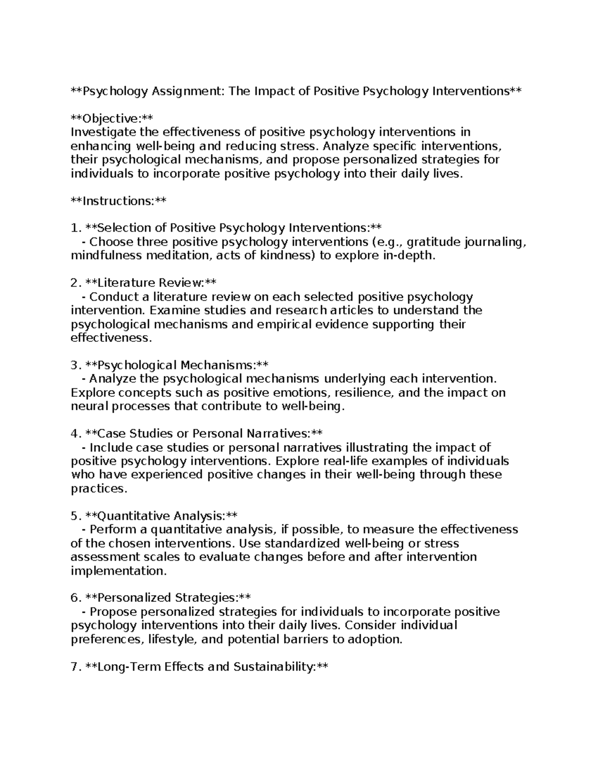 Psychology Assignment - Analyze specific interventions, their ...