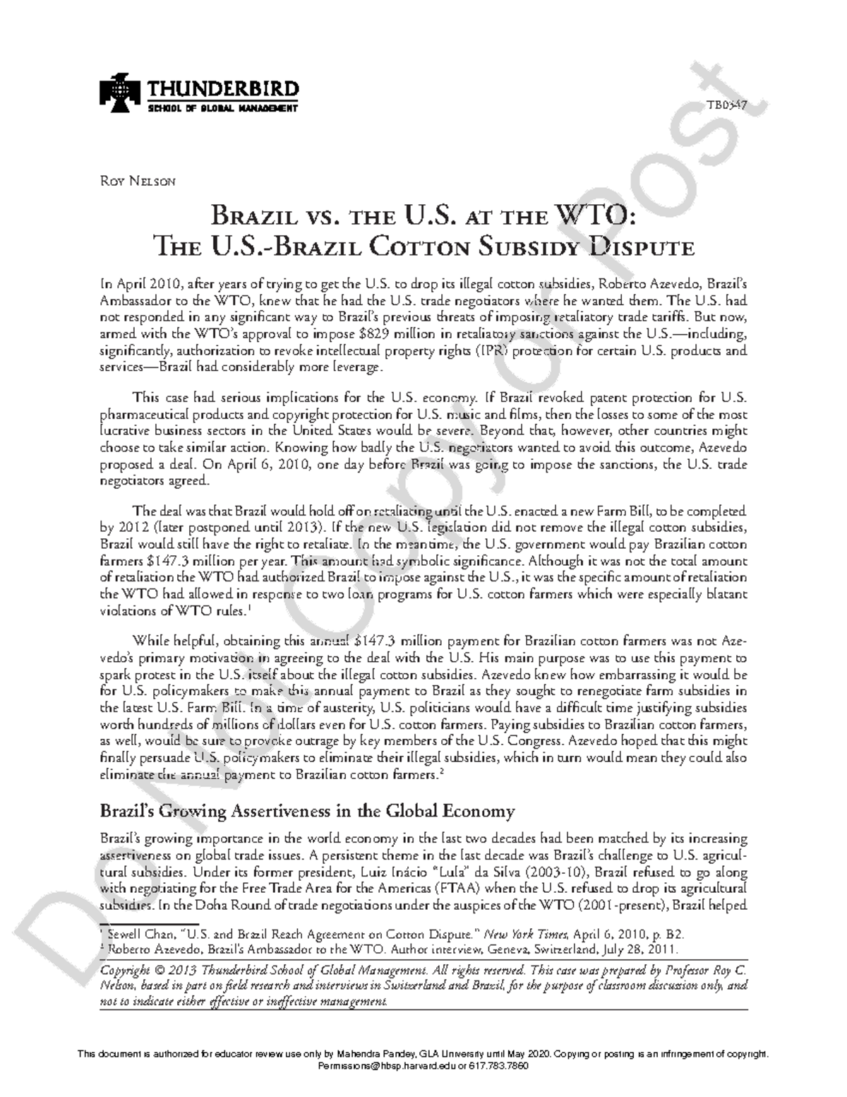 Brazil vs. the U.S. at the WTO- The U.S.-Brazil Cotton Subsidy Dispute ...