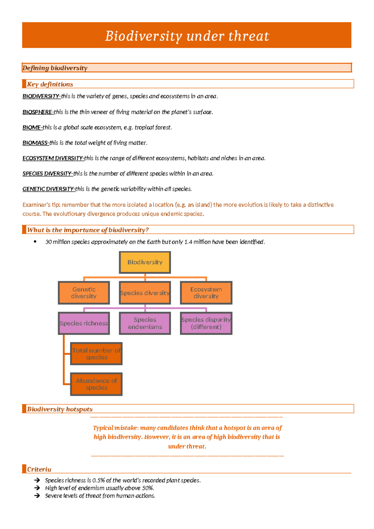 Biodiversity under threat revision notes - Biodiversity under threat ...