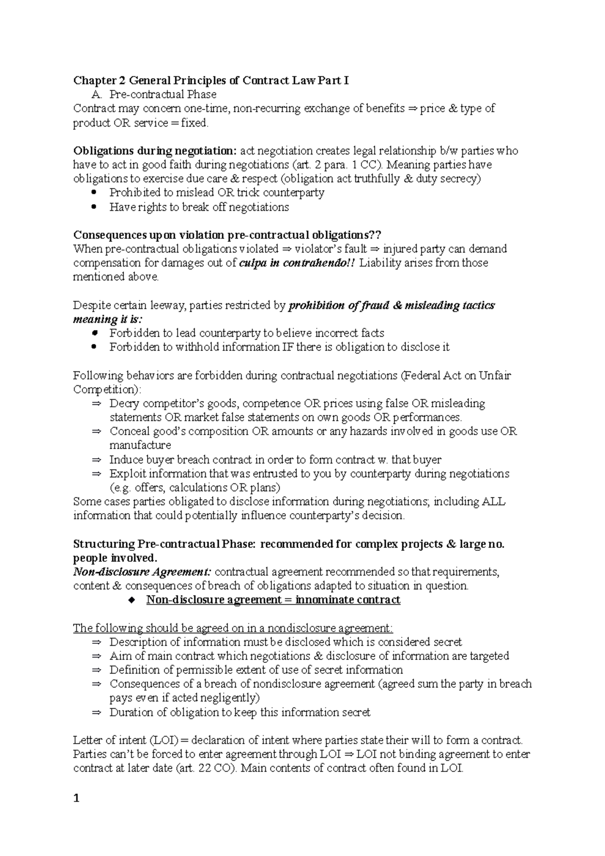 Chapter 2 General Principles of Contract Law Part I - Pre-contractual ...