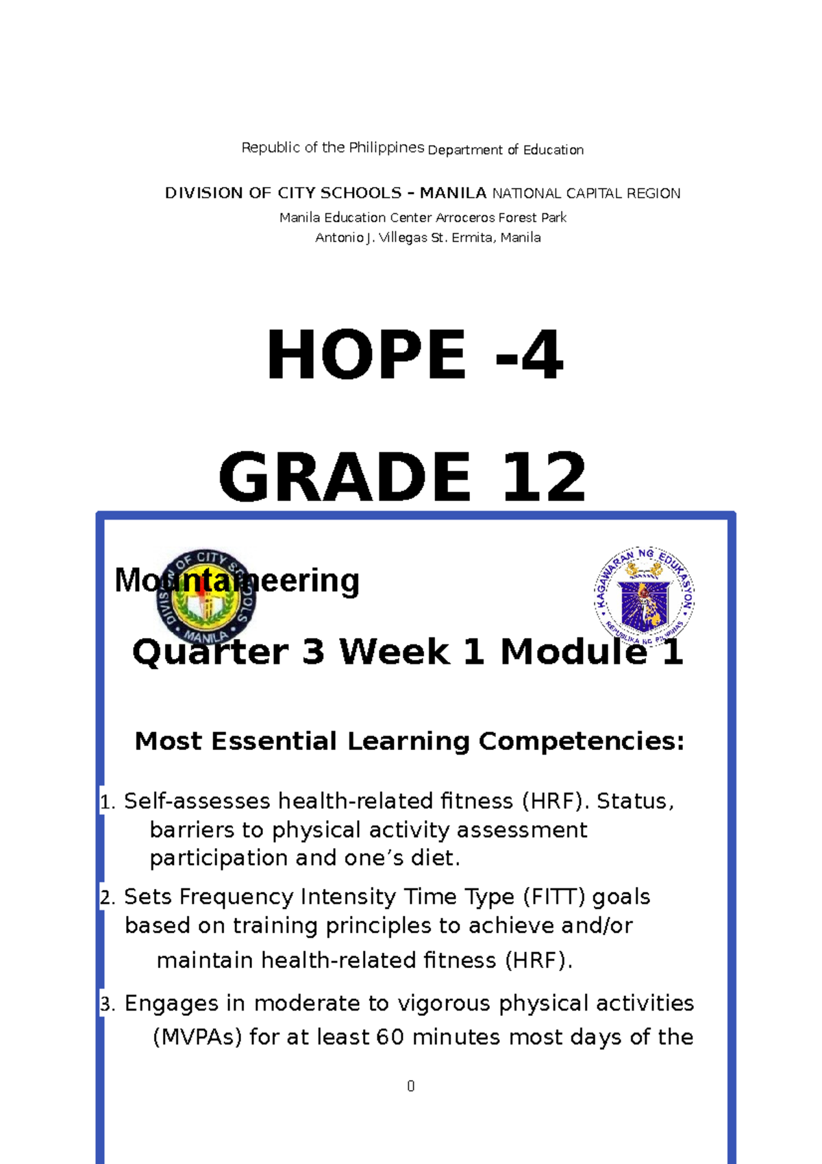 HOPE 4 Quarter 3 module 1 - Republic of the Philippines Department of ...