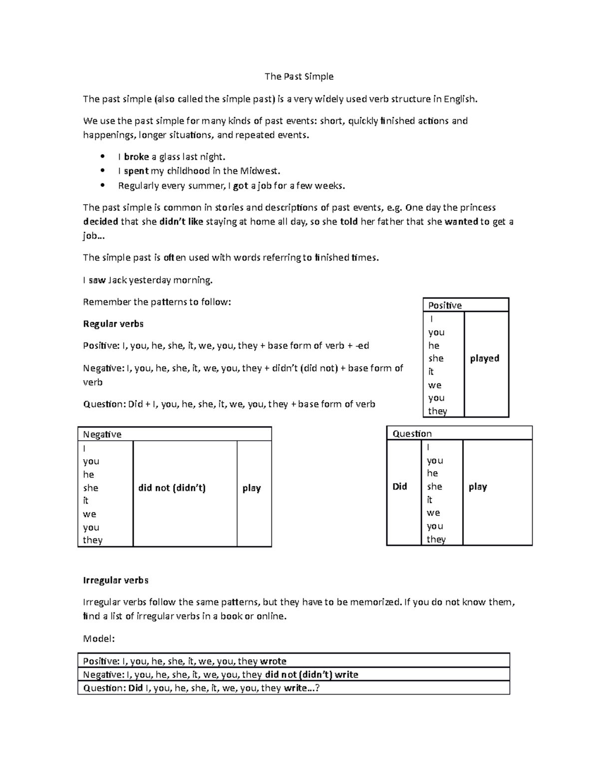 Grammar Support - The Past Simple - The Past Simple The past simple ...