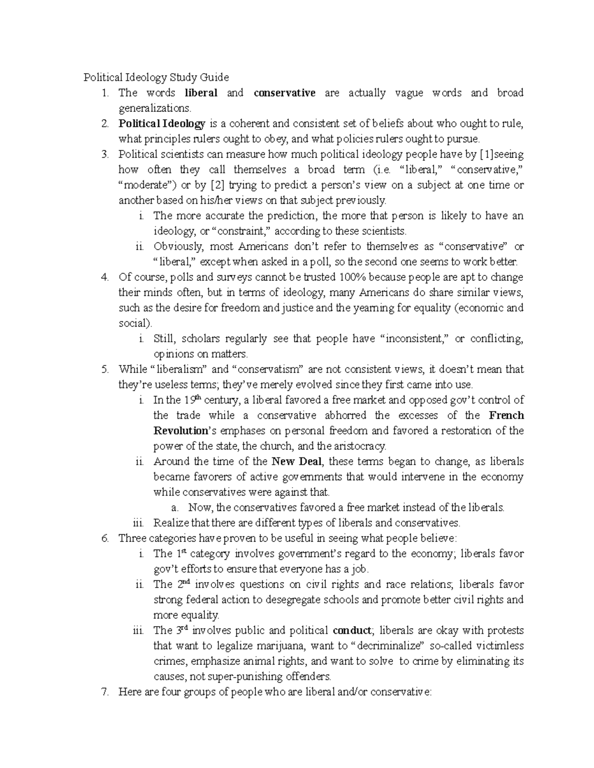 Political Ideology Study Guide - The words liberal and conservative are ...