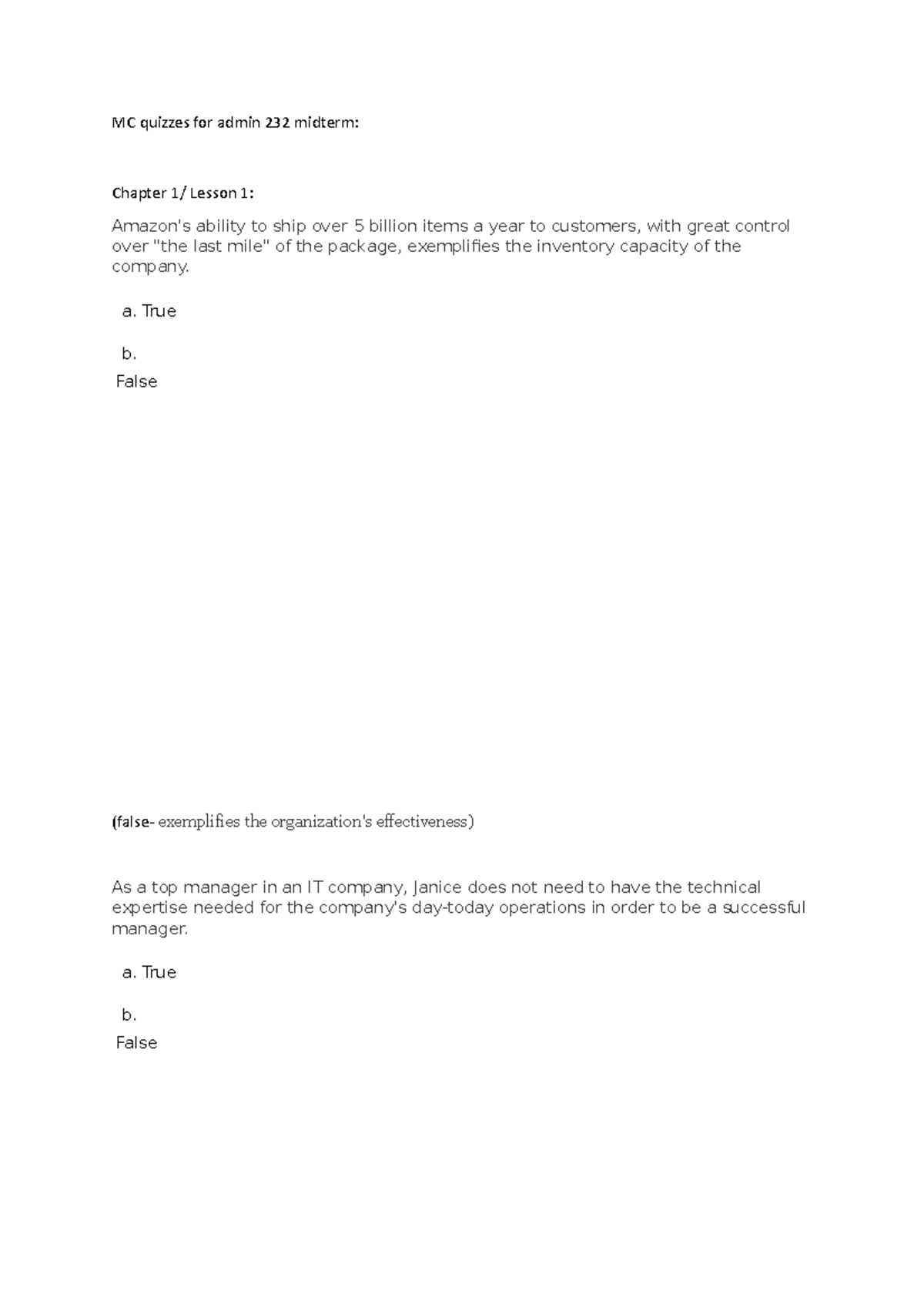 Midterm admin 232 MC questions mindmap - MC quizzes for admin 232 ...