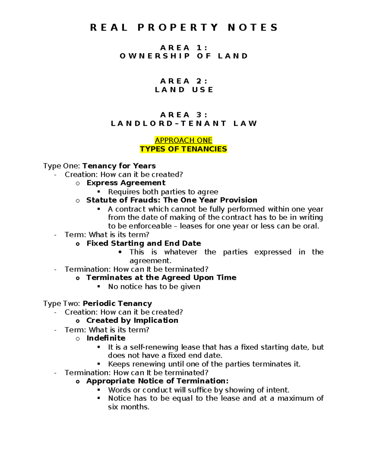 Real Property 2 Outline - A R E A 1 : O W N E R S H I P O F L A N D A R ...