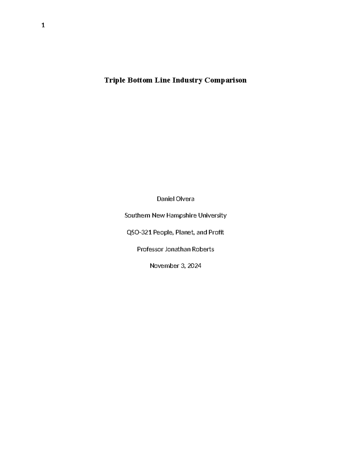 QSO-321 1-3 Assignment - Triple Bottom Line Industry Comparison Daniel ...